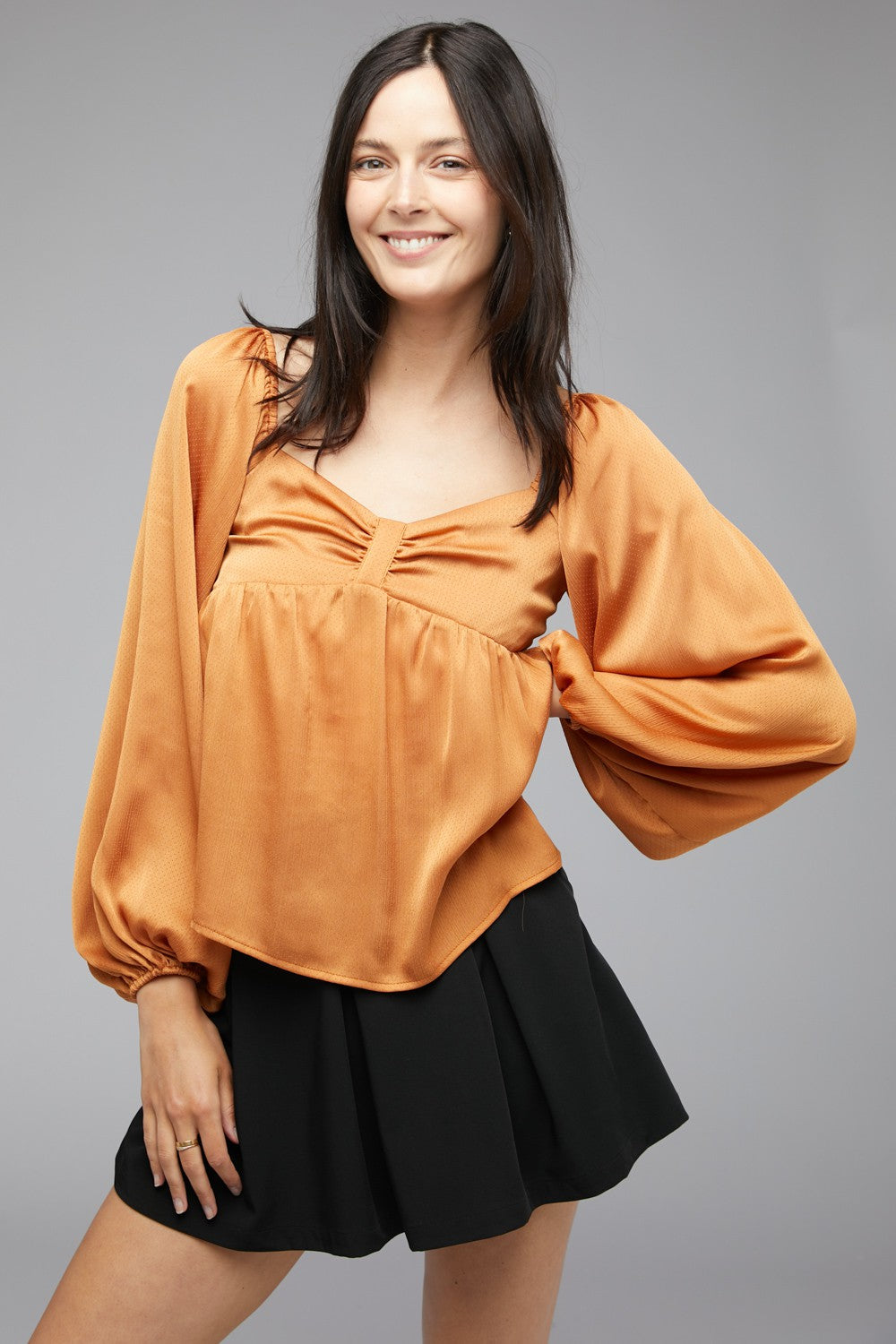 Everything Nice Sweetheart Neckline Peplum Top Burnt Orange